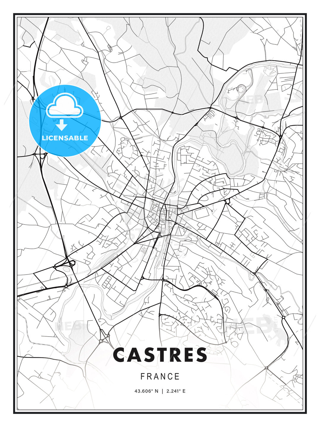 Castres, France, Modern Map Print Template in Various Formats - HEBSTREITS
