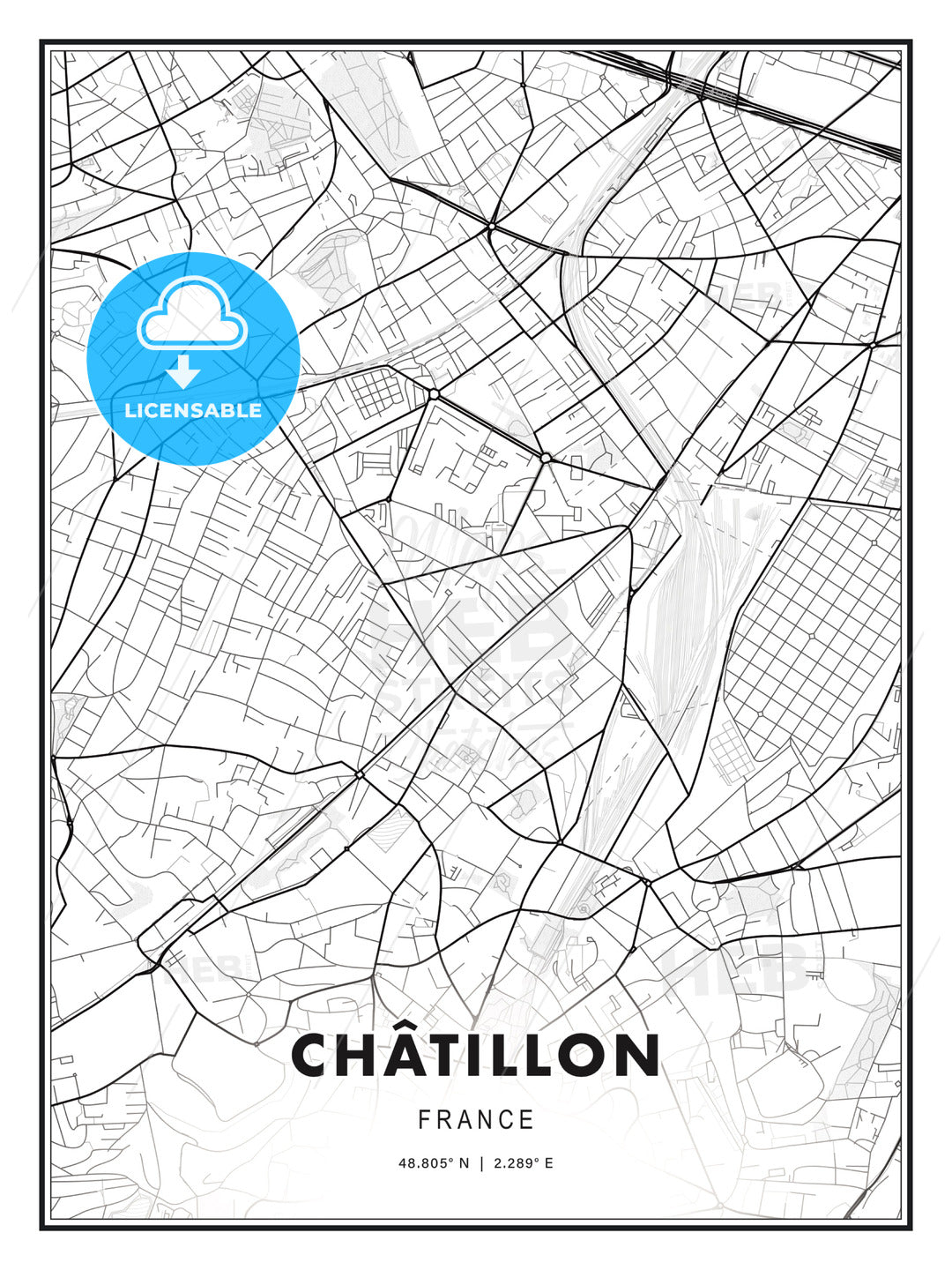Châtillon, France, Modern Map Print Template in Various Formats ...