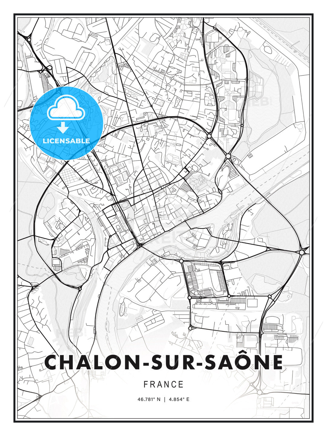 Chalon-sur-Saône, France, Modern Map Print Template in Various Formats ...