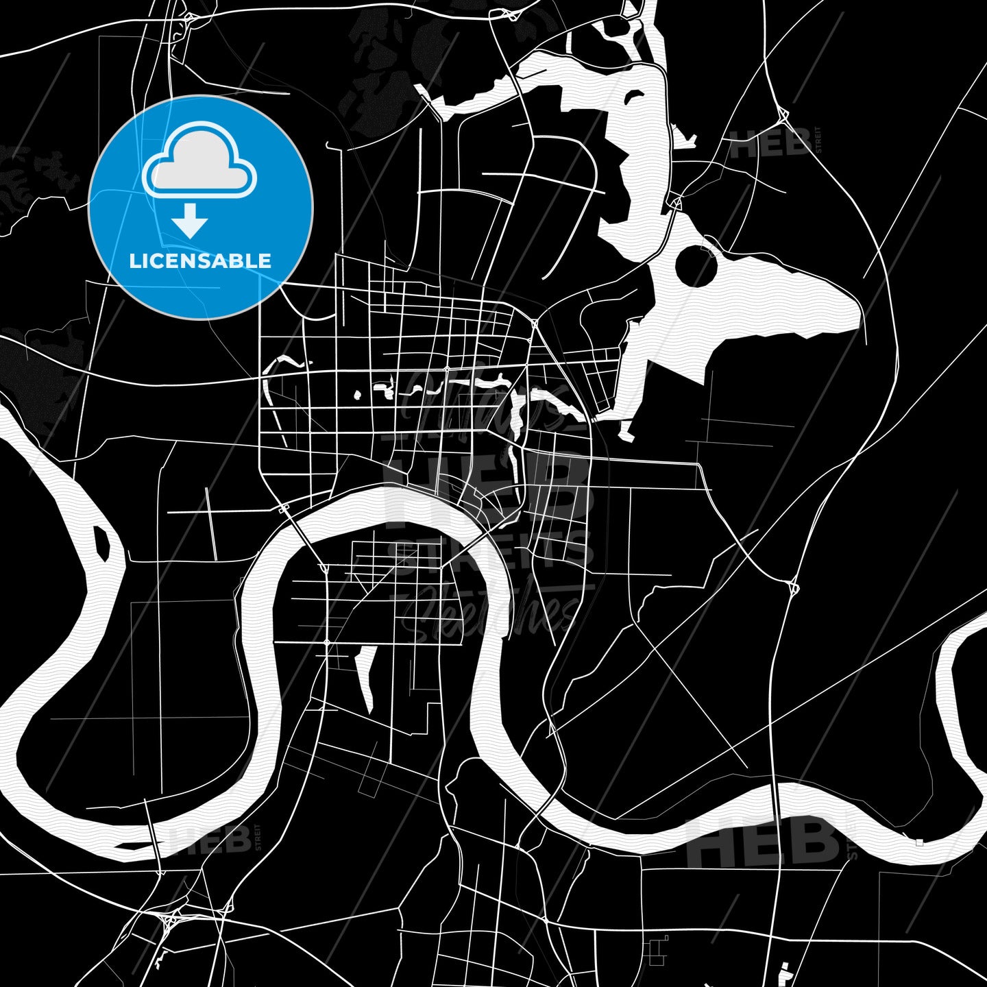 Changde, China Pdf Vector Map Black And White – HEBSTREITS