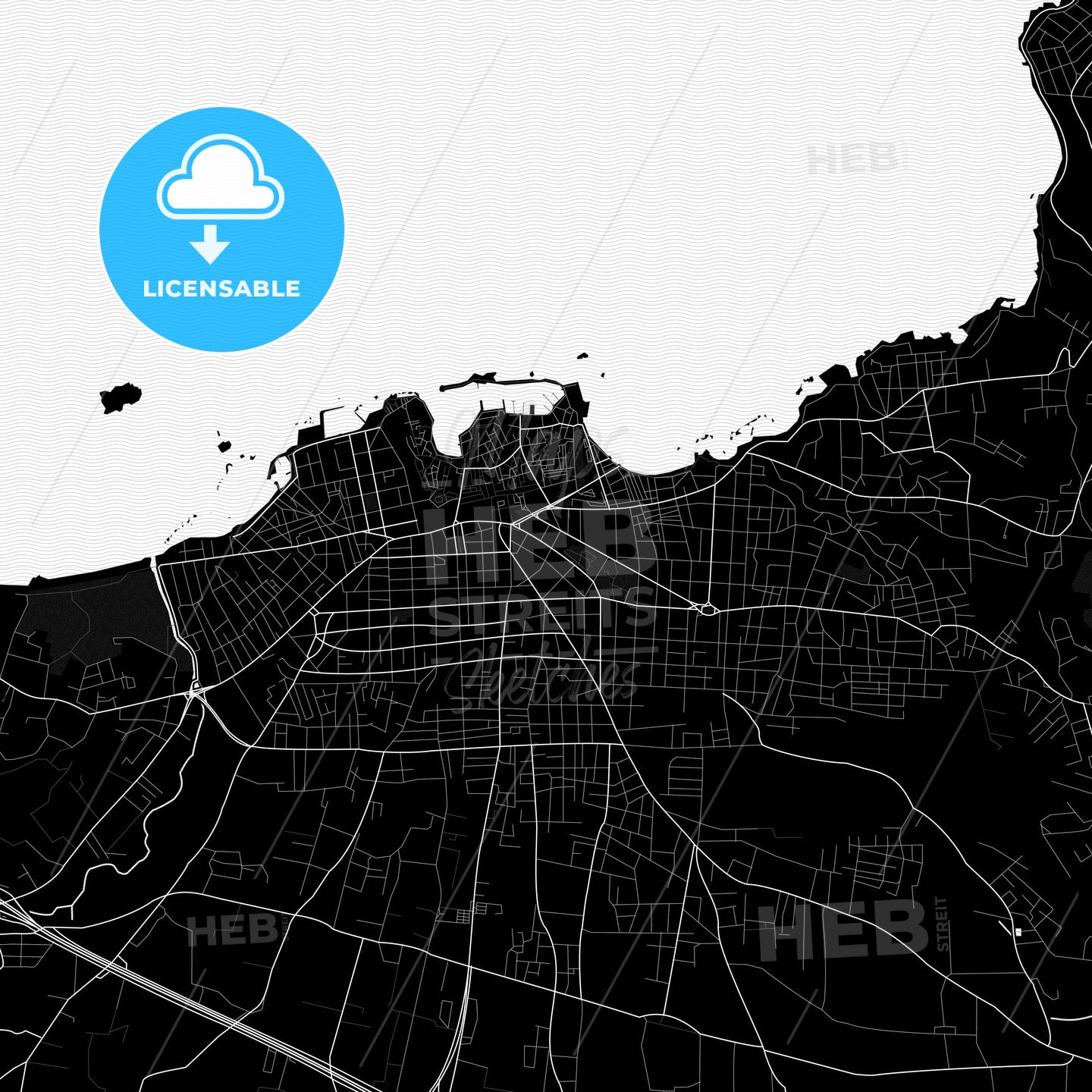 Chania, Greece Pdf Vector Map Black And White – HEBSTREITS