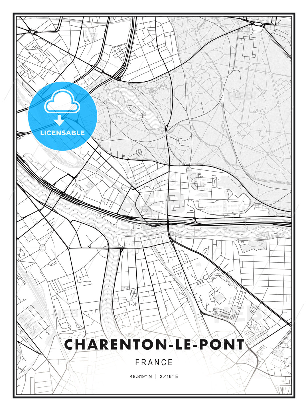 Charenton-le-Pont, France, Modern Map Print Template in Various Formats ...