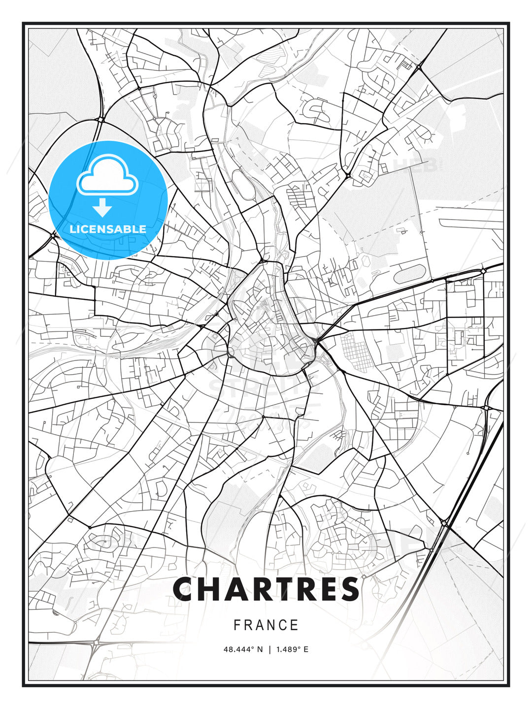 Chartres, France, Modern Map Print Template in Various Formats - HEBSTREITS