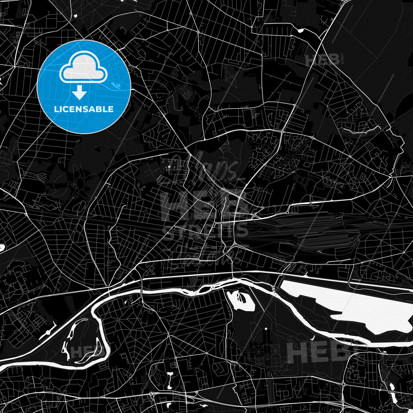 Chelles, France PDF vector map black and white - HEBSTREITS