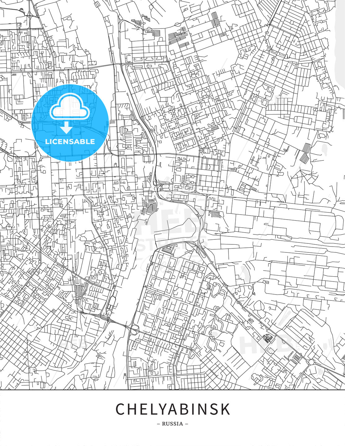 Chelyabinsk, Russia, Map Poster Borderless Print Template – HEBSTREITS