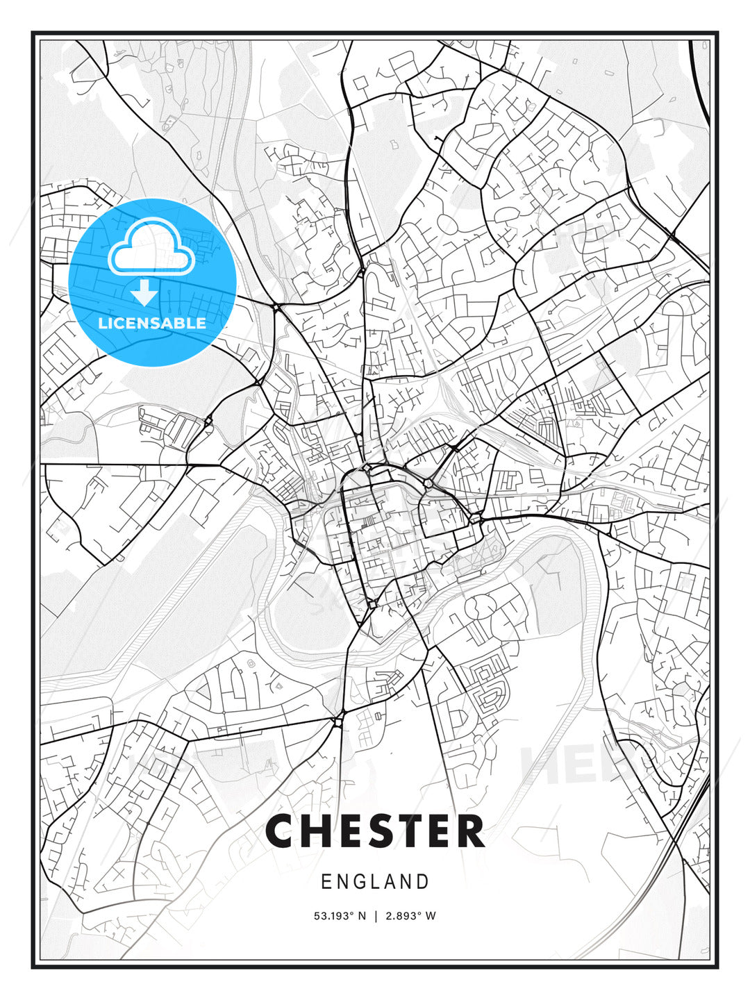 Chester, England, Modern Map Print Template in Various Formats - HEBSTREITS