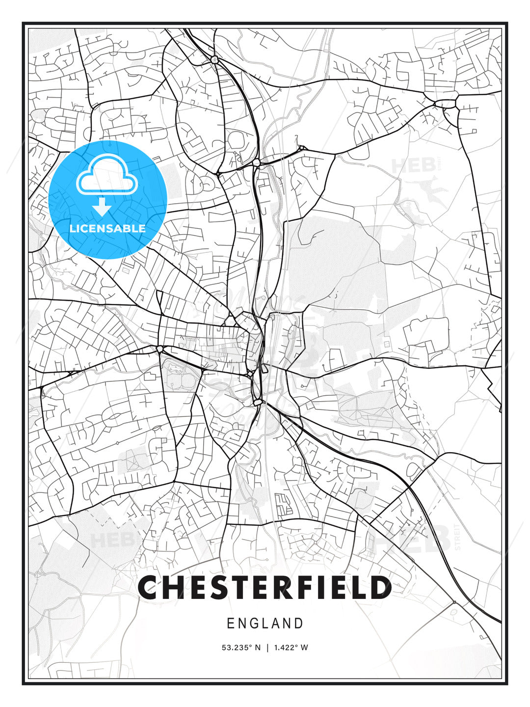 Chesterfield, England, Modern Map Print Template in Various Formats ...