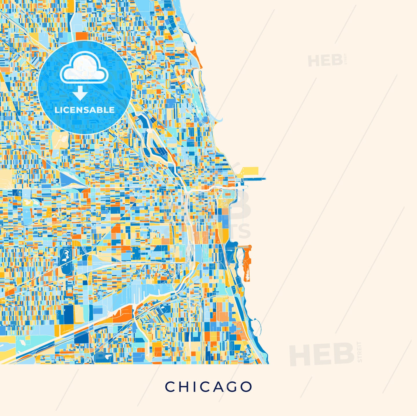 Chicago colorful map poster template - HEBSTREITS
