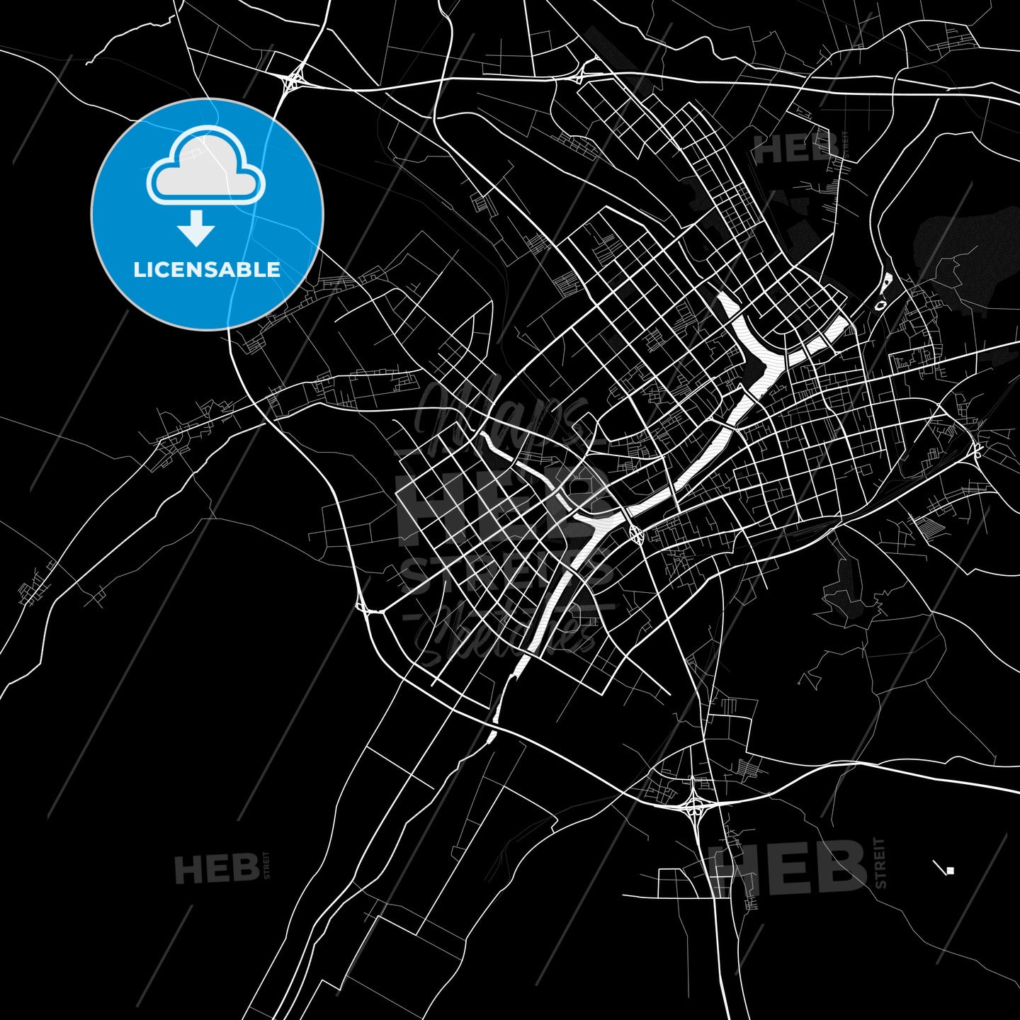 Chifeng, China PDF vector map black and white - HEBSTREITS