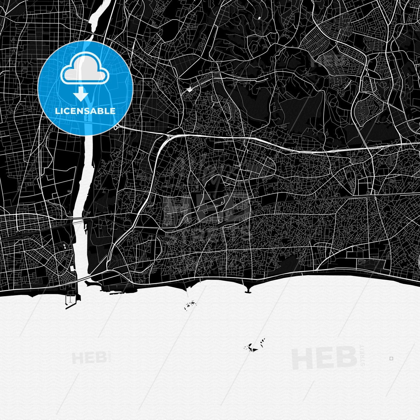 Chigasaki, Japan Pdf Vector Map Black And White – HEBSTREITS