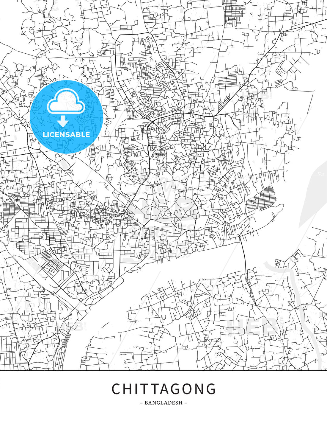 Chittagong, Bangladesh, Map Poster Borderless Print Template – HEBSTREITS