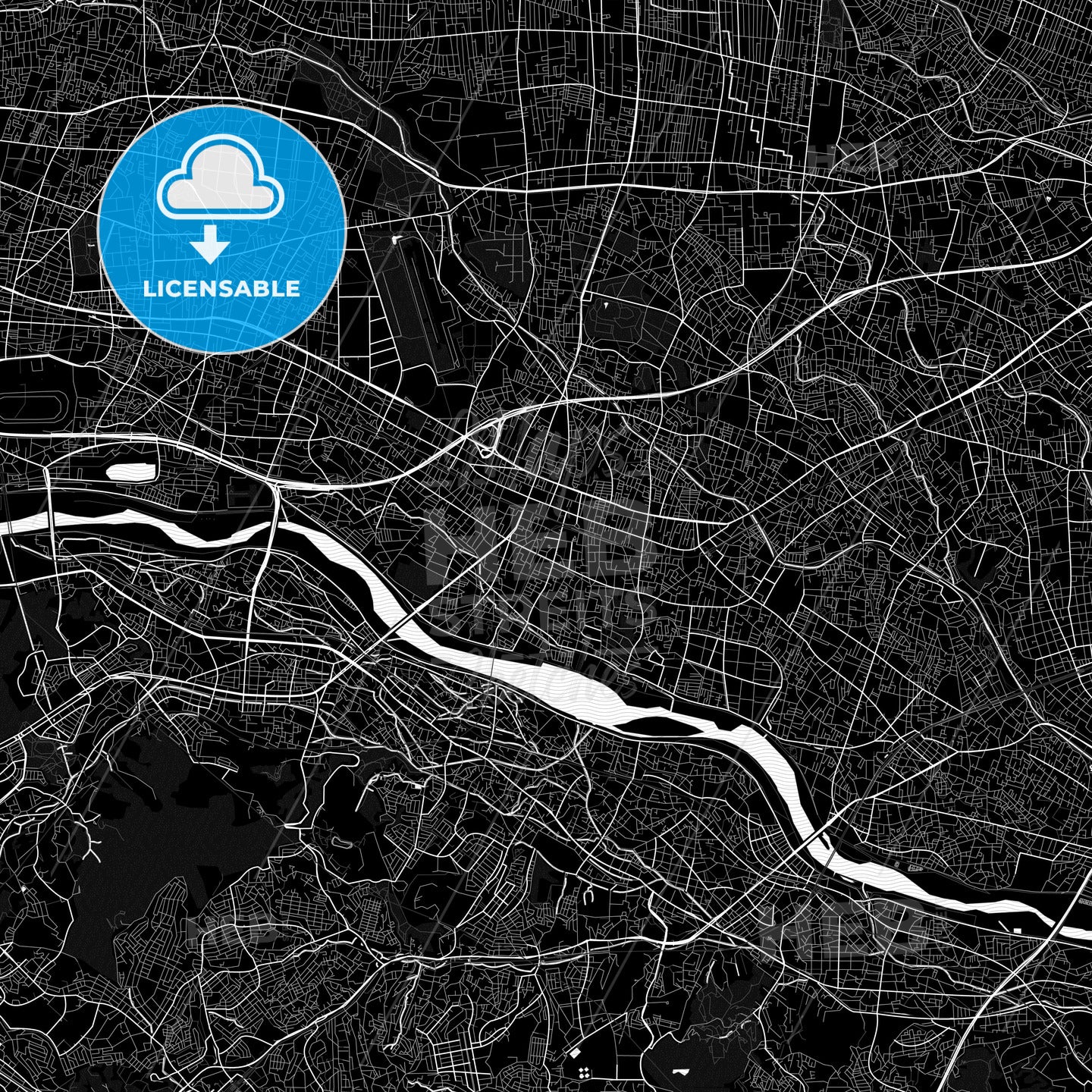 Chōfu, Japan Pdf Vector Map Black And White – HEBSTREITS