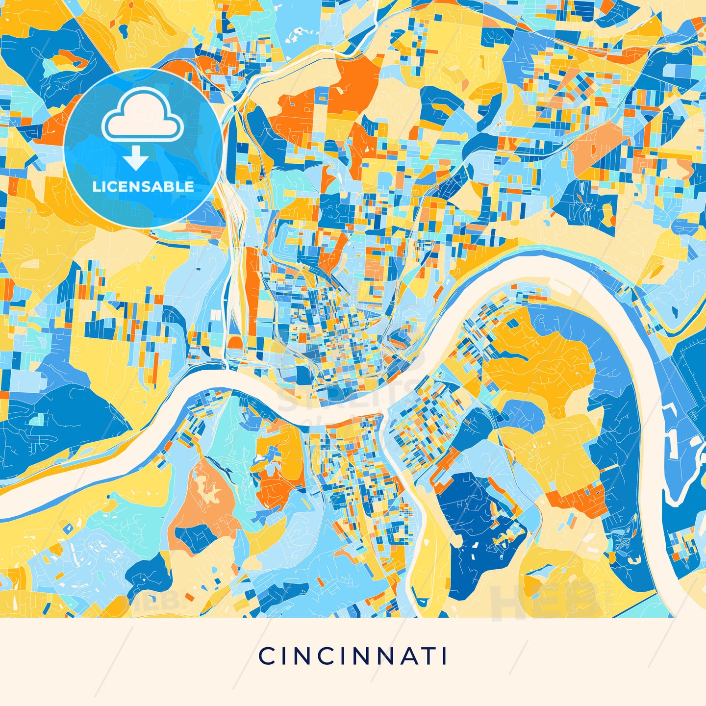 Cincinnati Colorful Map Poster Template – HEBSTREITS