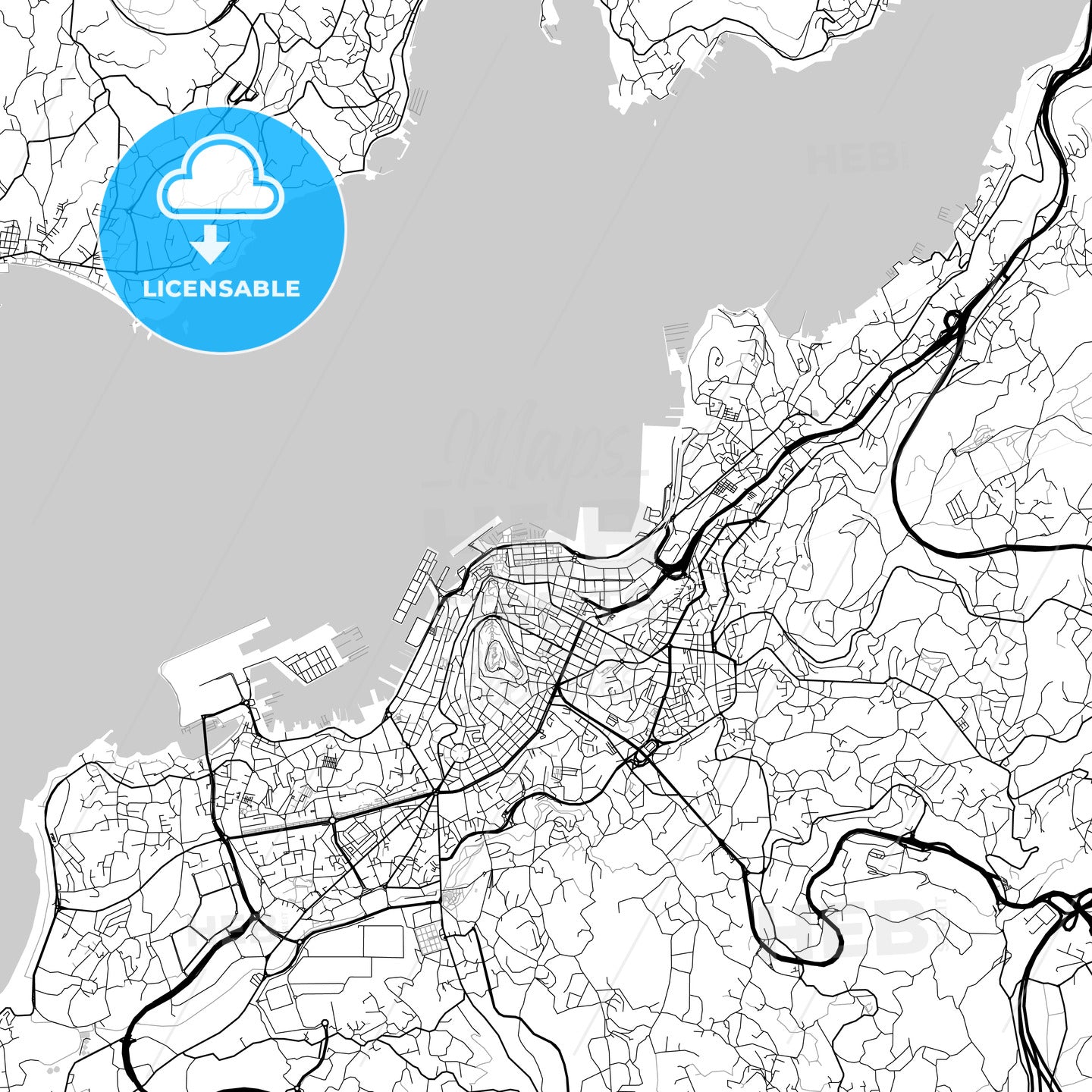 City map of Vigo, Spain, light version - HEBSTREITS