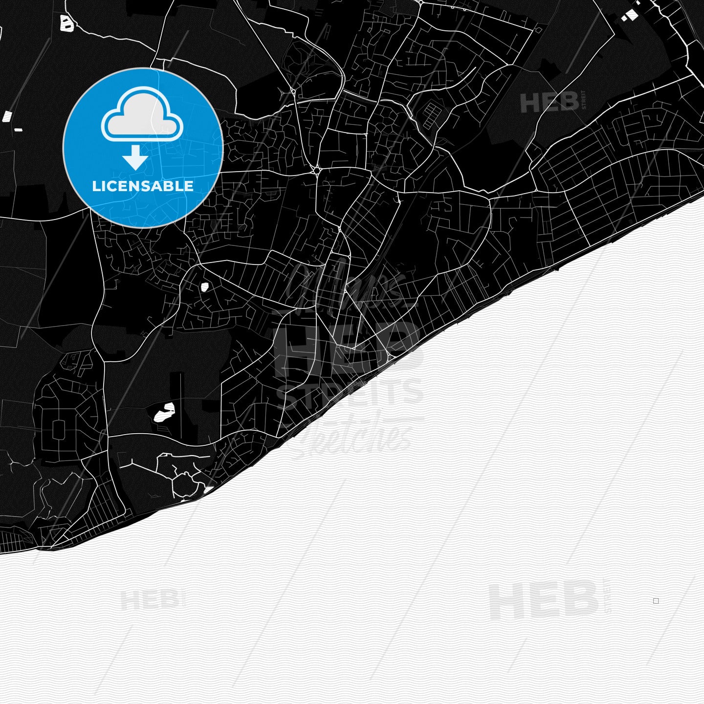 Clacton-on-Sea, England PDF vector map black and white - HEBSTREITS