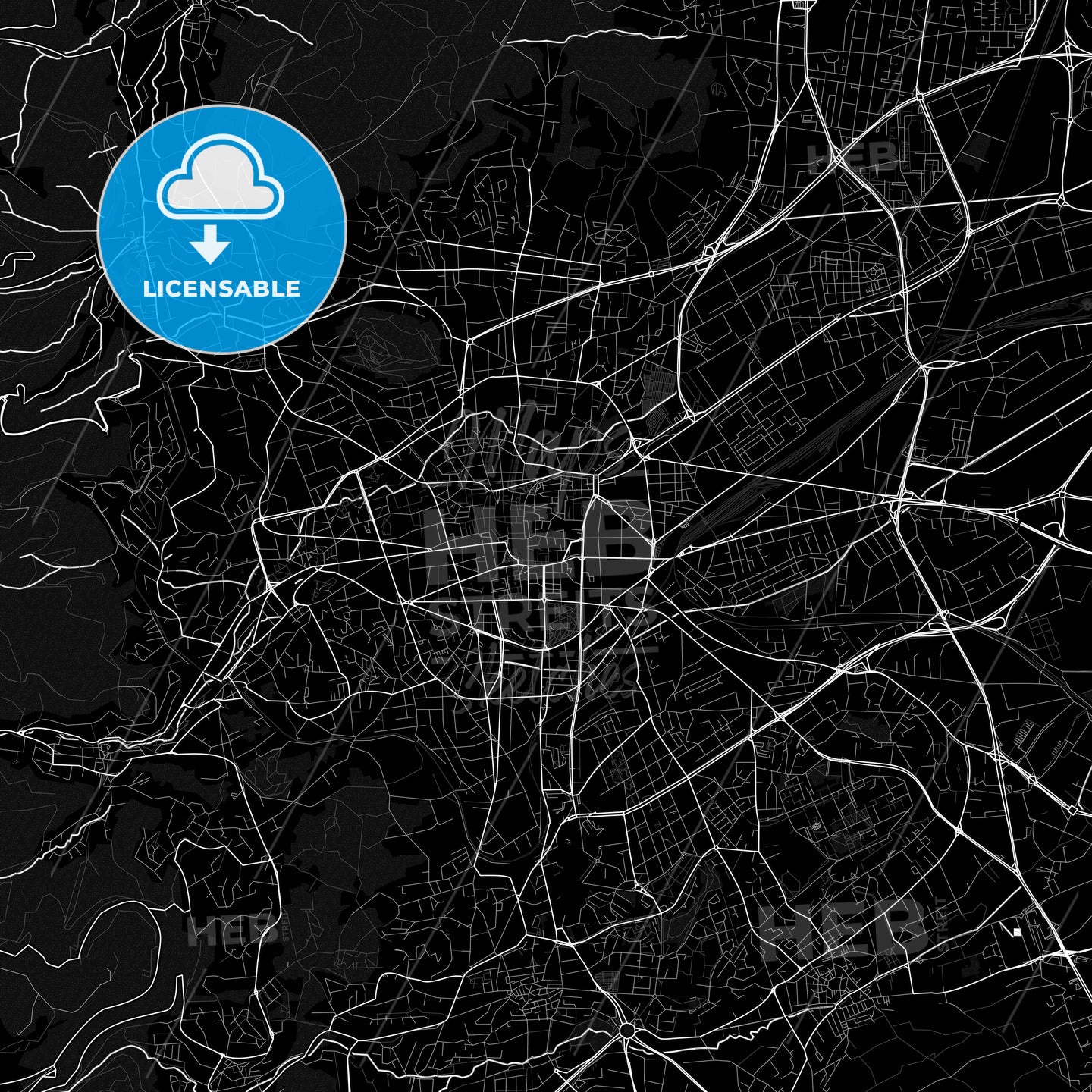 Clermont-Ferrand, France Pdf Vector Map Black And White – HEBSTREITS