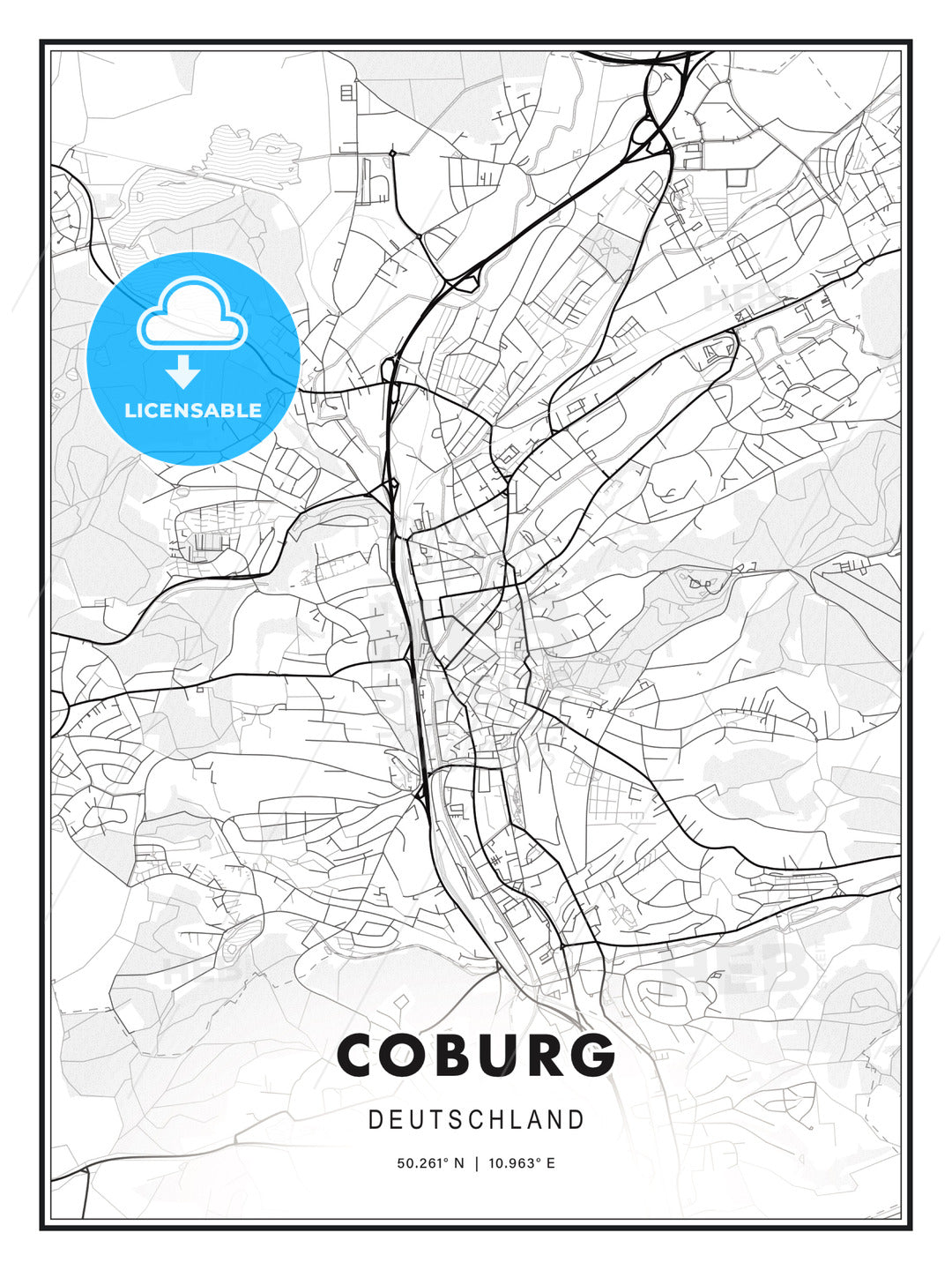 Coburg, Germany, Modern Map Print Template in Various Formats - HEBSTREITS