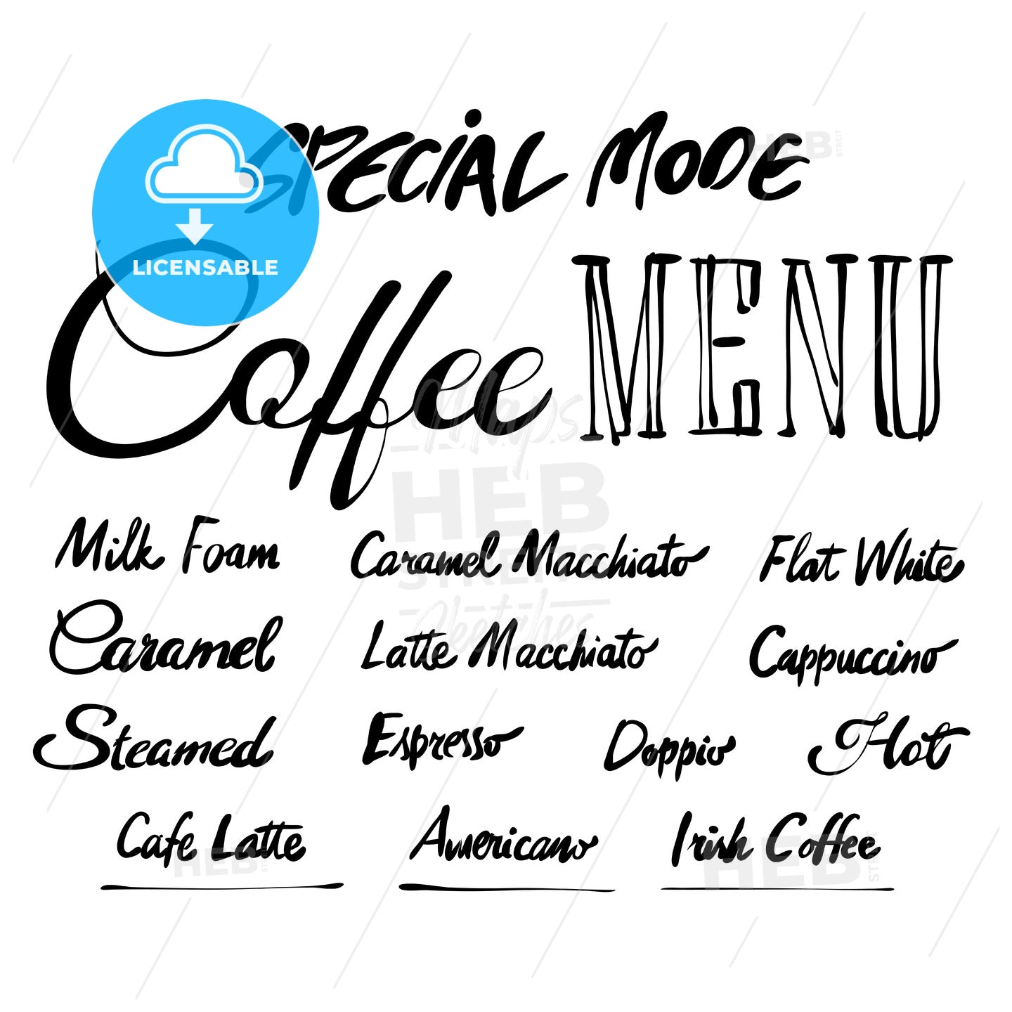 Coffee Menu Hand Drawn Typography - HEBSTREITS