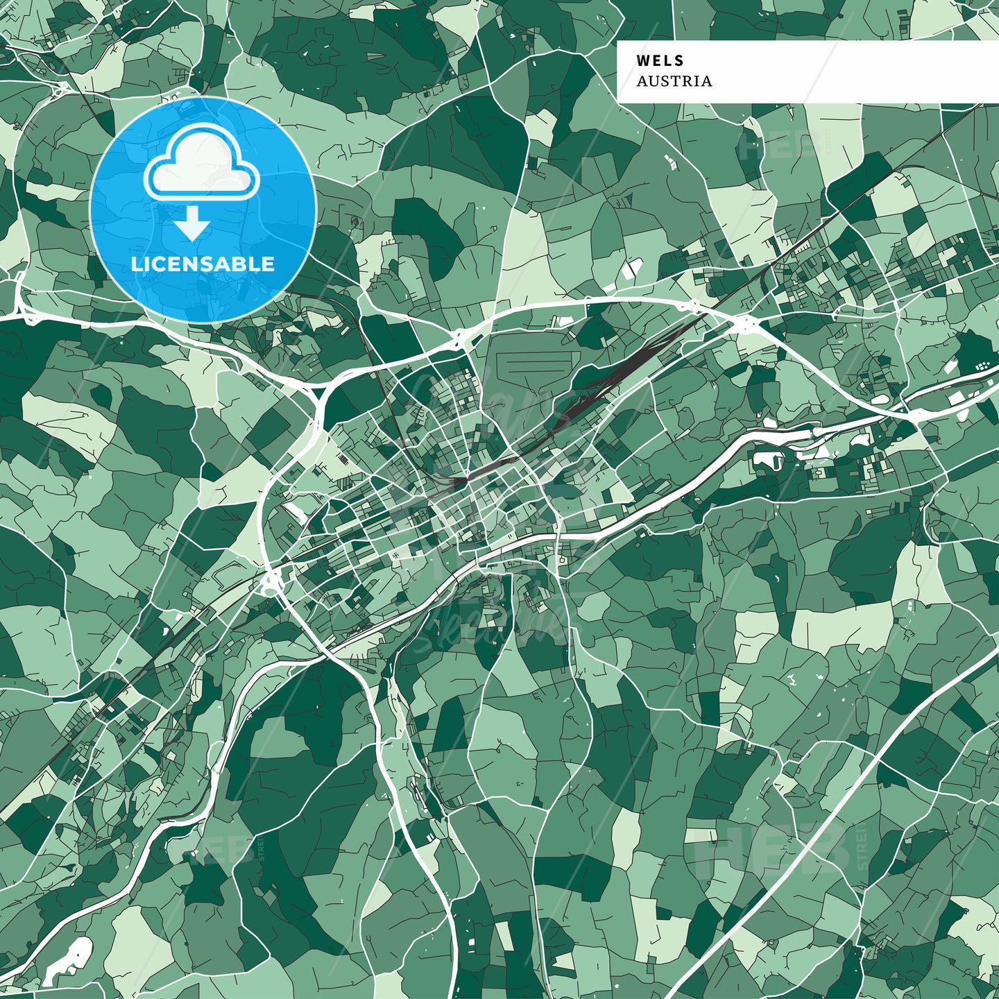 Colorful map of Wels, Austria - HEBSTREITS