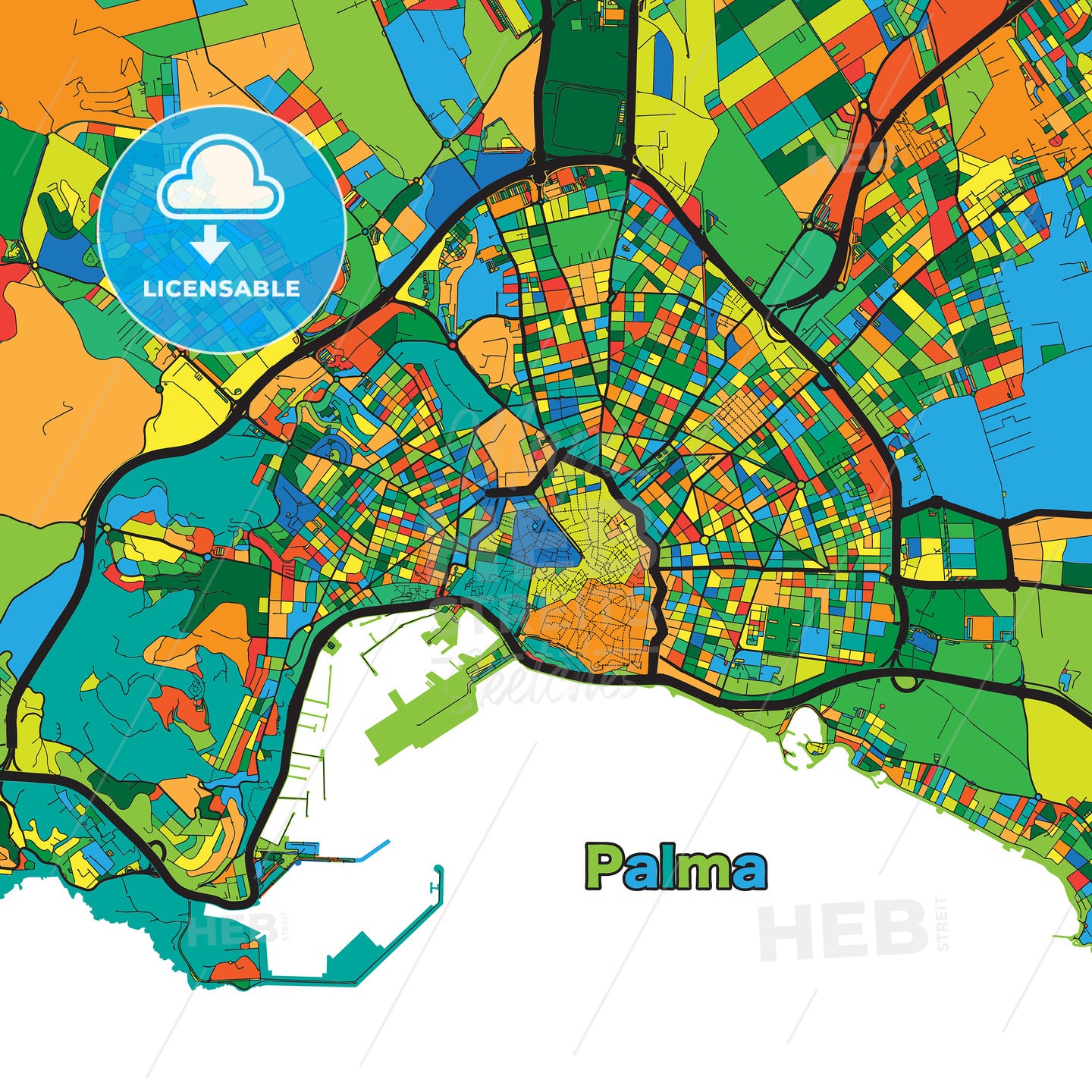 Colorful Street Map Of Palma – HEBSTREITS