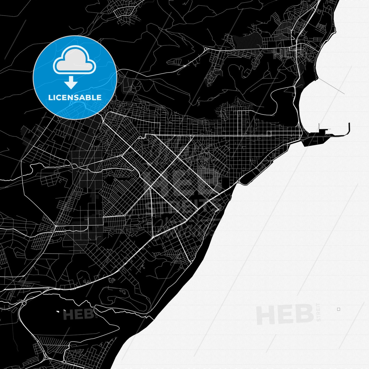 Comodoro Rivadavia, Argentina Pdf Vector Map Black And White – HEBSTREITS