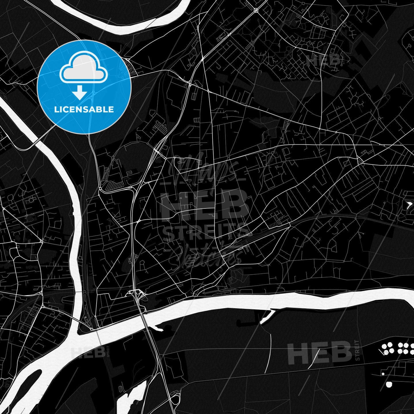 Conflans-Sainte-Honorine, France Pdf Vector Map Black And White ...
