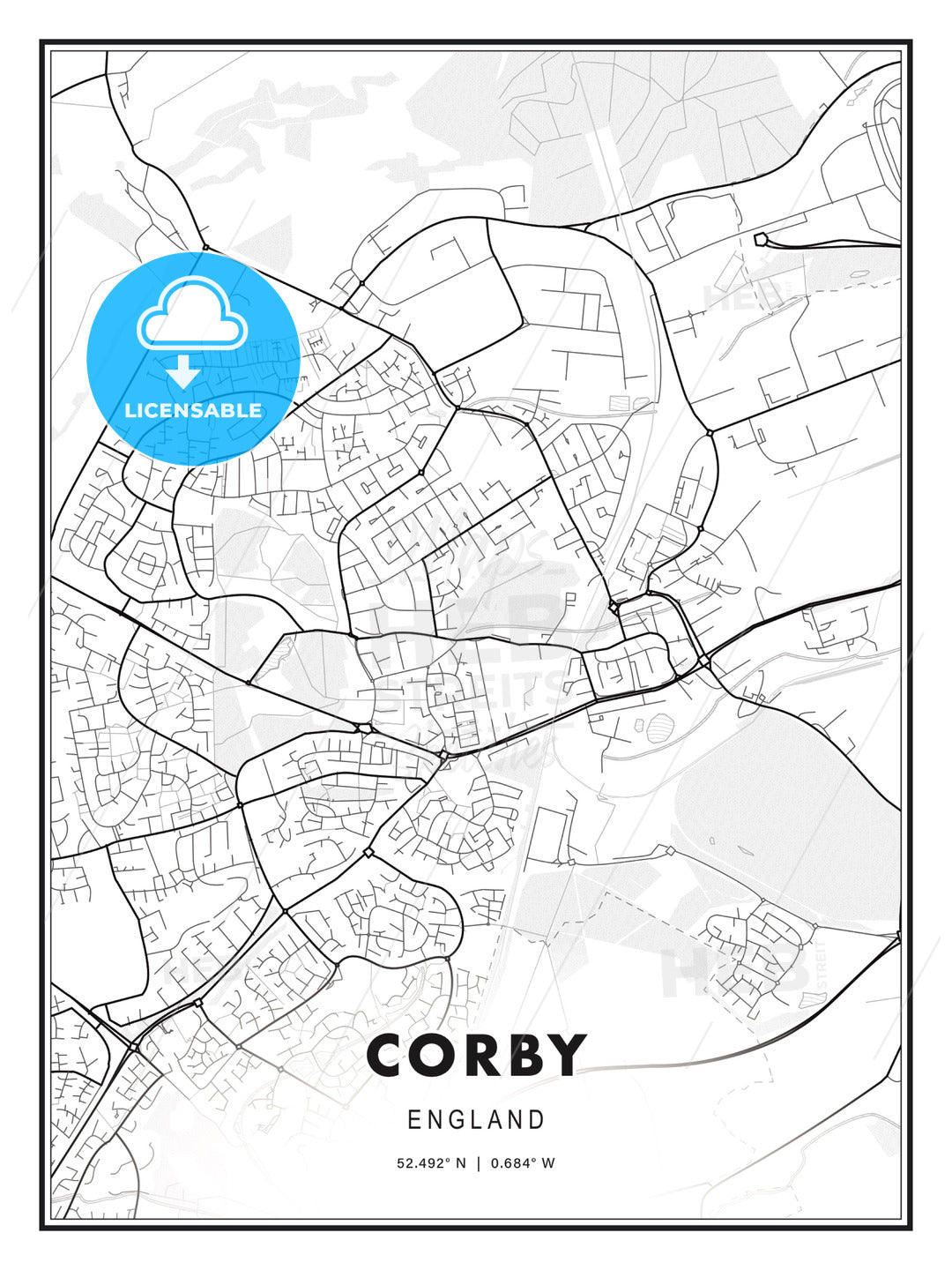 Corby, England, Modern Map Print Template in Various Formats - HEBSTREITS