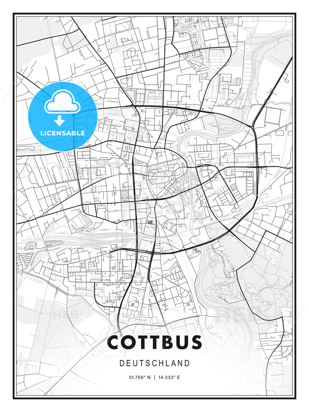 Cottbus, Germany, Modern Map Print Template in Various Formats - HEBSTREITS
