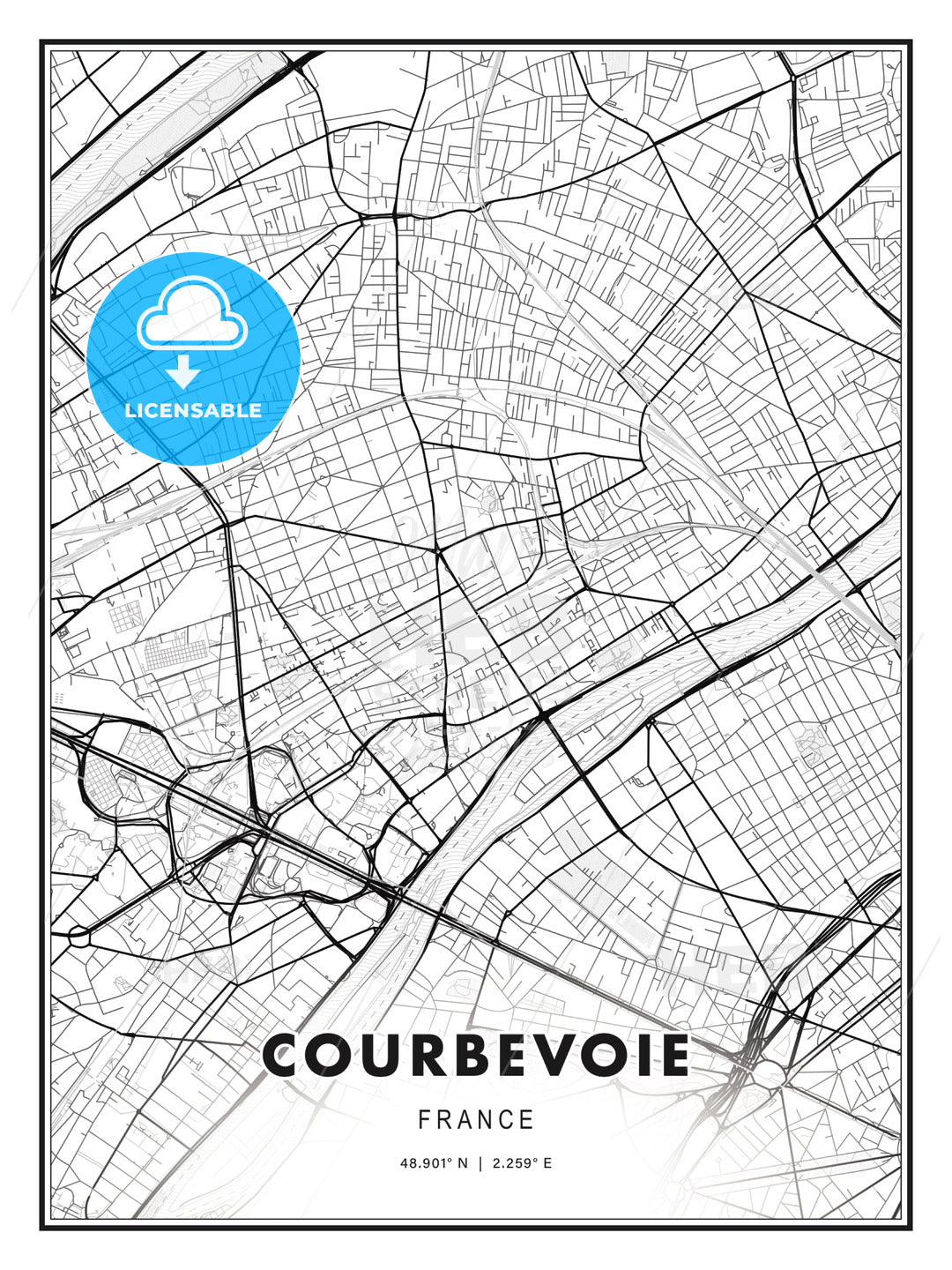 Courbevoie, France, Modern Map Print Template in Various Formats ...