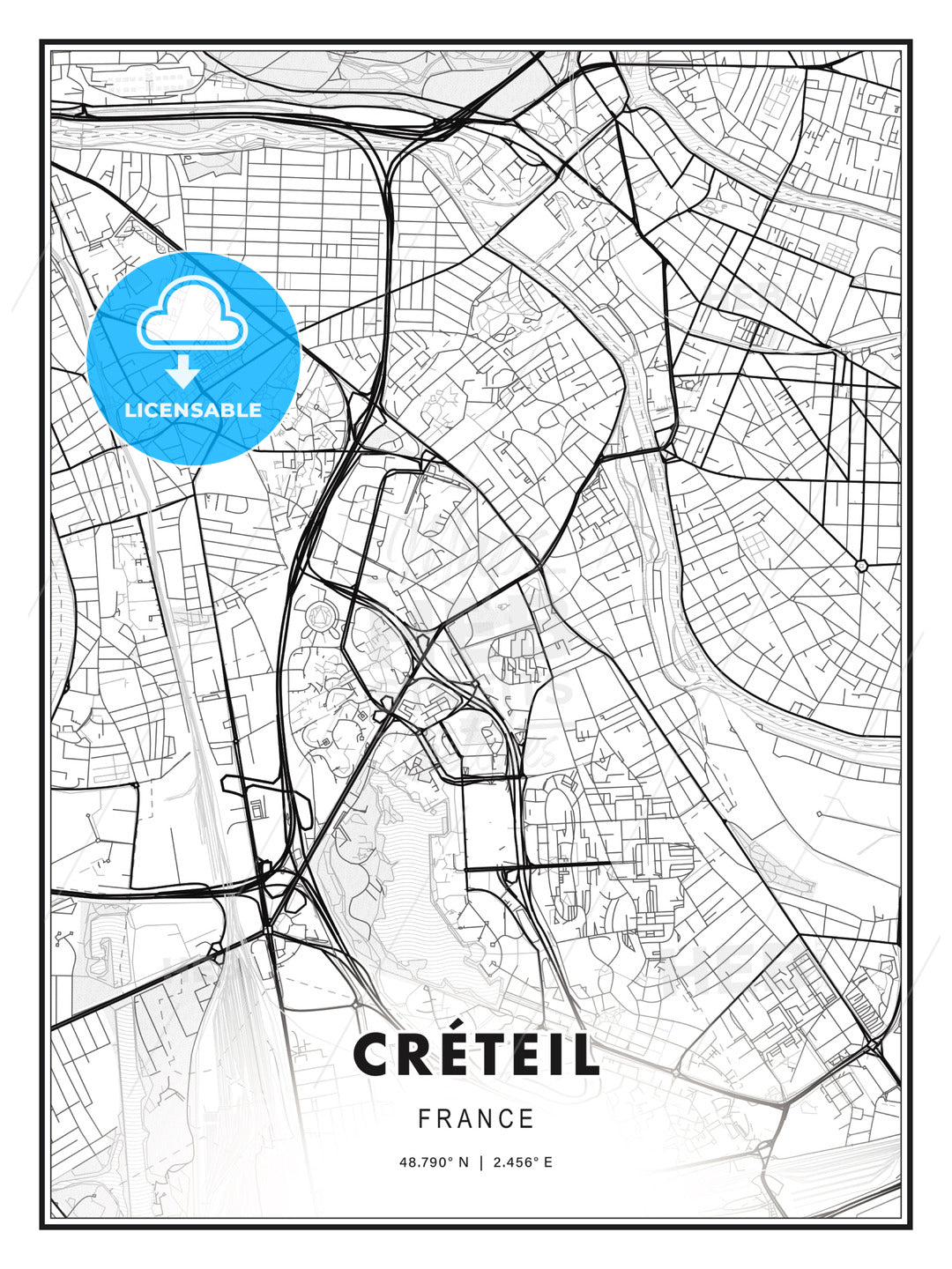 Créteil, France, Modern Map Print Template in Various Formats - HEBSTREITS
