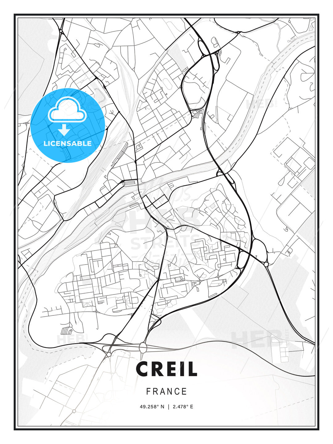 Creil, France, Modern Map Print Template in Various Formats - HEBSTREITS