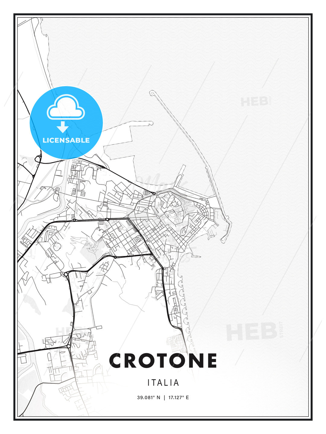 Crotone, Italy, Modern Map Print Template in Various Formats - HEBSTREITS