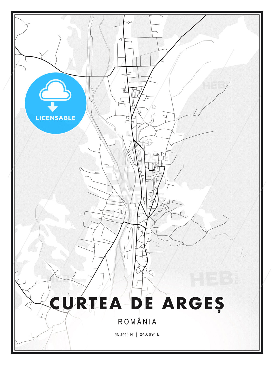 Curtea de Argeș, Romania, Modern Map Print Template in Various Formats ...