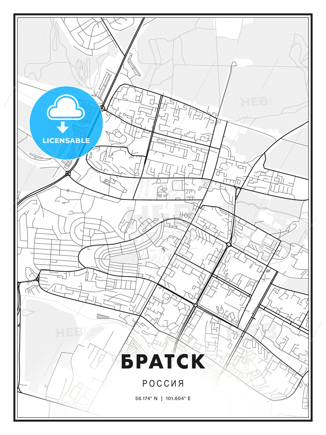 БРАТСК / Bratsk, Russia, Modern Map Print Template in Various Formats ...