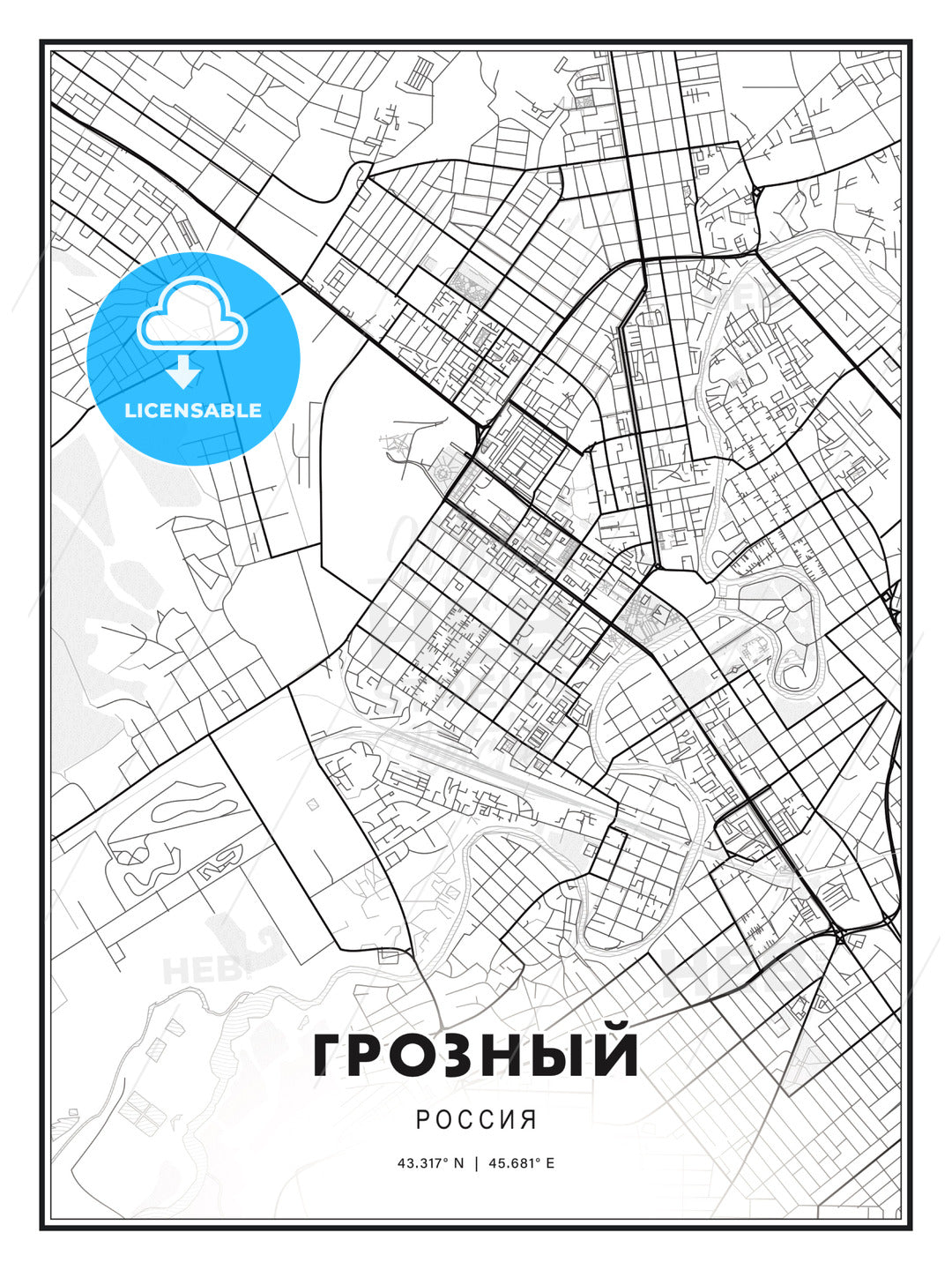 ГРОЗНЫЙ / Grozny, Russia, Modern Map Print Template in Various Formats ...
