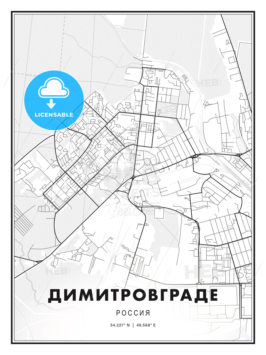ДИМИТРОВГРАДЕ / Dimitrovgrad, Russia, Modern Map Print Template in ...