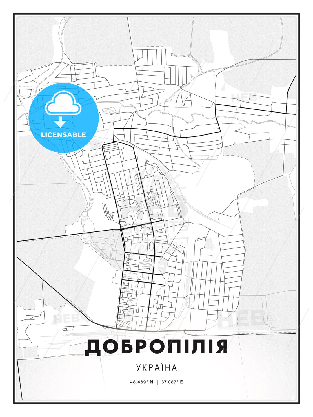 ДОБРОПІЛІЯ / Dobropillia, Ukraine, Modern Map Print Template in Various ...