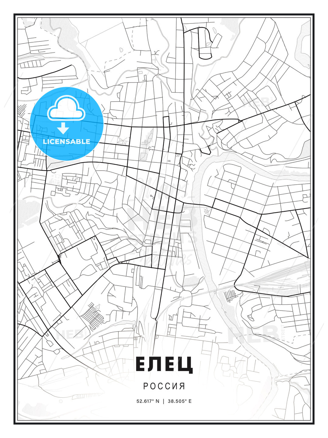 ЕЛЕЦ / Yelets, Russia, Modern Map Print Template in Various Formats ...