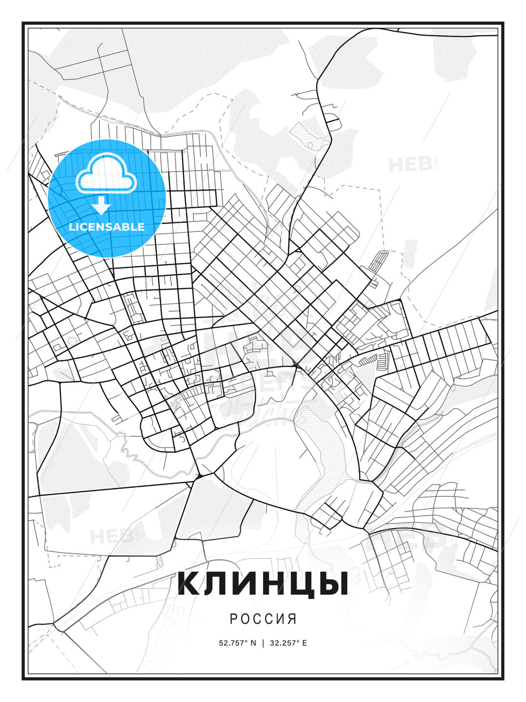 КЛИНЦЫ / Klintsy, Russia, Modern Map Print Template in Various Formats ...