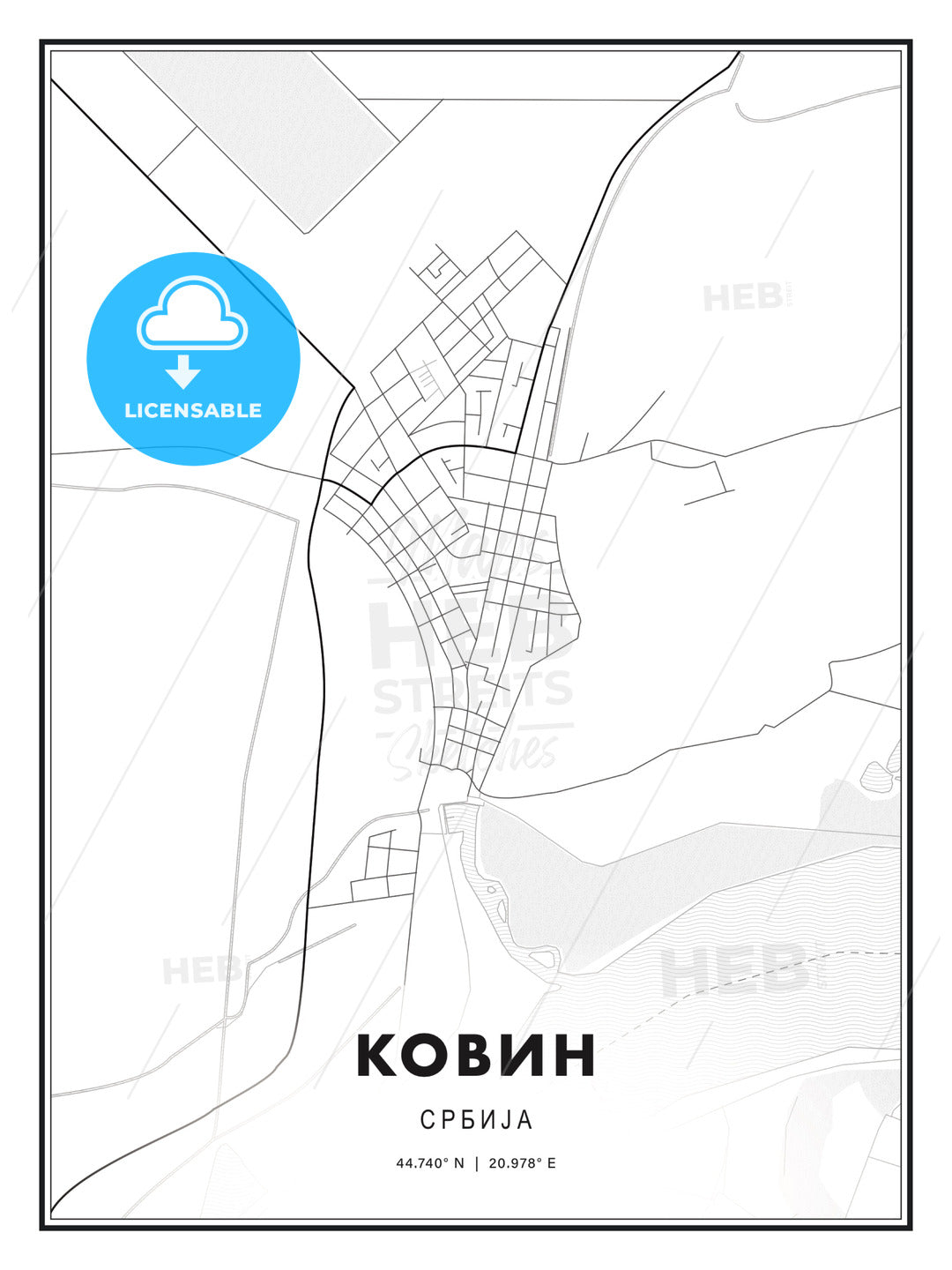 КОВИН / Kovin, Serbia, Modern Map Print Template in Various Formats ...