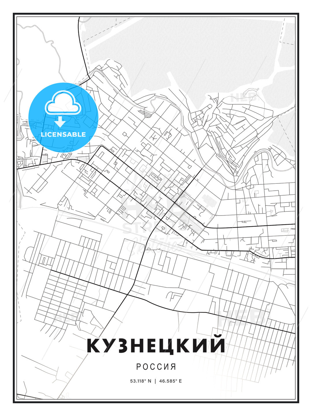 КУЗНЕЦКИЙ / Kuznetsk, Russia, Modern Map Print Template in Various ...