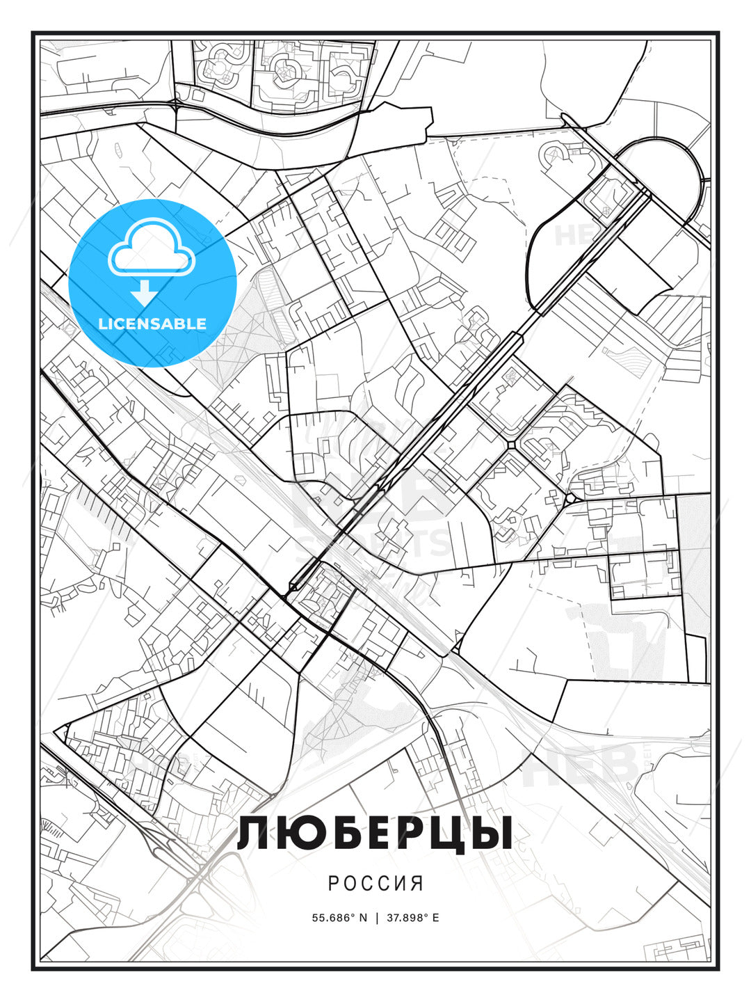 ЛЮБЕРЦЫ / Lyubertsy, Russia, Modern Map Print Template in Various ...