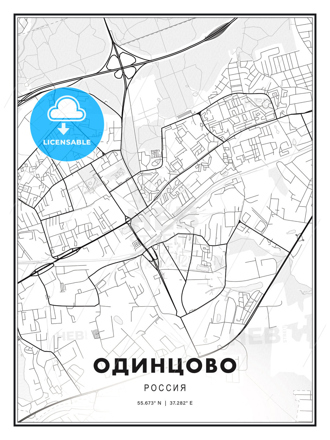 ОДИНЦОВО / Odintsovo, Russia, Modern Map Print Template in Various ...