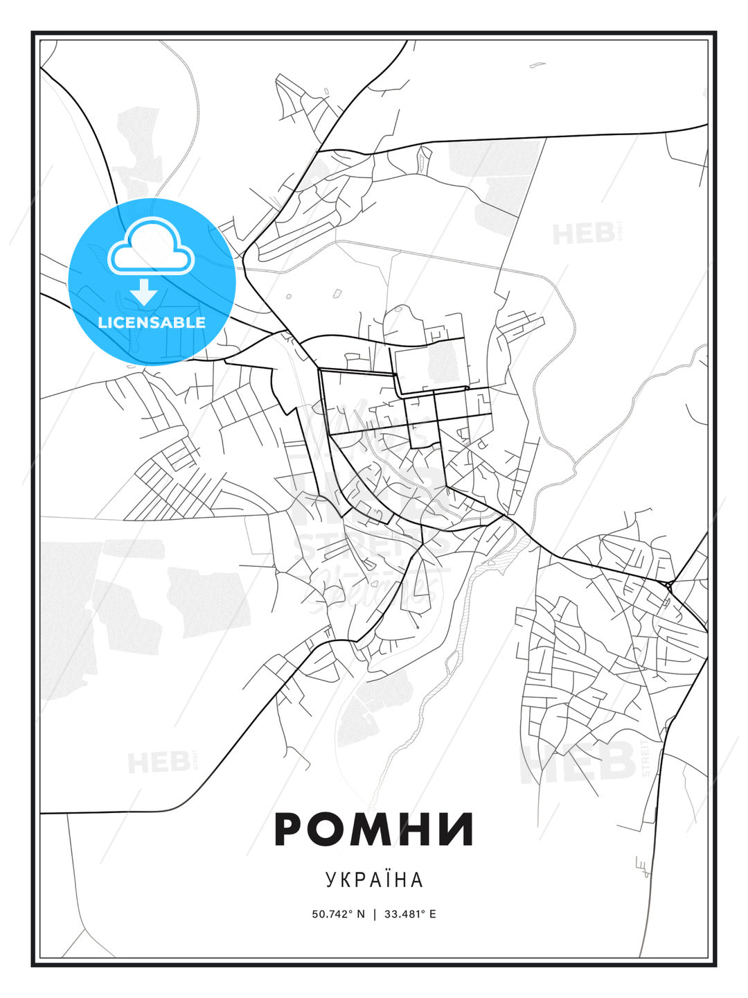 РОМНИ / Romny, Ukraine, Modern Map Print Template in Various Formats ...