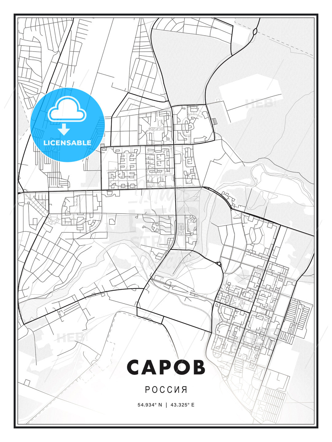 САРОВ / Sarov, Russia, Modern Map Print Template in Various Formats ...