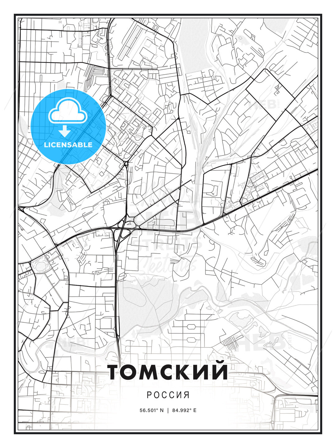 ТОМСКИЙ / Tomsk, Russia, Modern Map Print Template in Various Formats ...