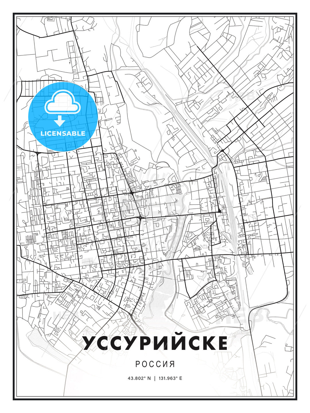 УССУРИЙСКЕ / Ussuriysk, Russia, Modern Map Print Template in Various ...