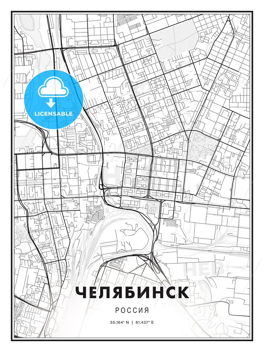 ЧЕЛЯБИНСК / Chelyabinsk, Russia, Modern Map Print Template in Various ...