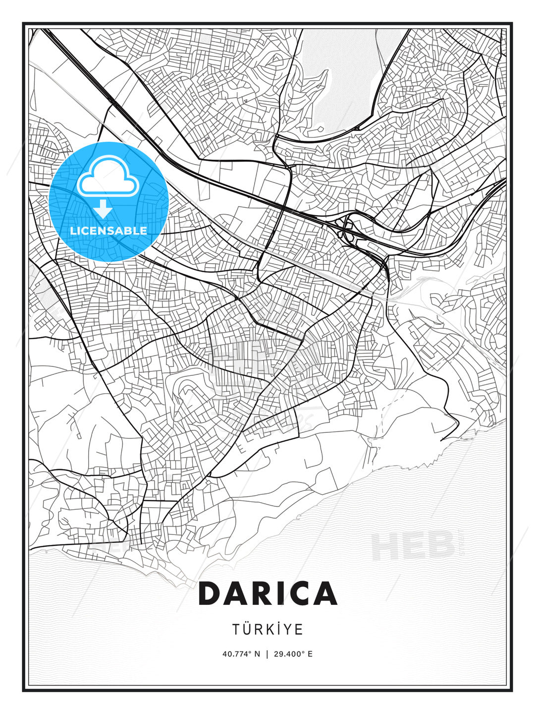 DARICA / Darıca, Turkey, Modern Map Print Template in Various Formats ...