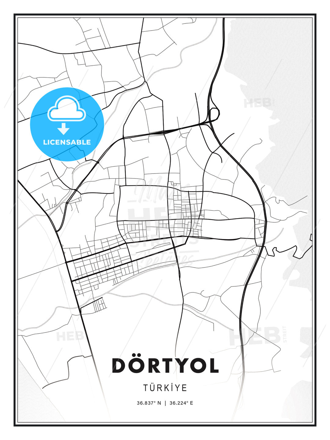 Dörtyol, Turkey, Modern Map Print Template in Various Formats - HEBSTREITS